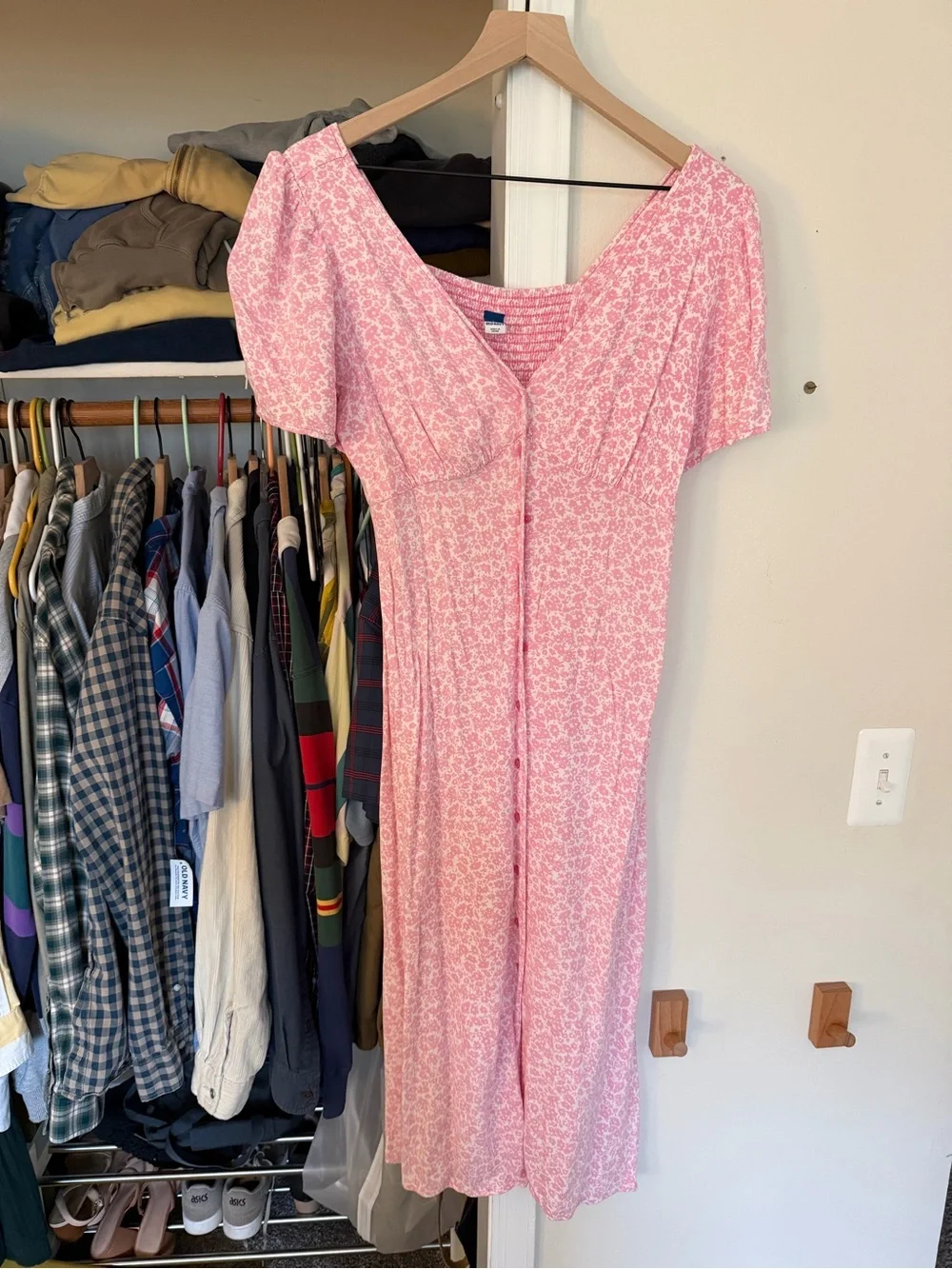 Old Navy | Dresses | Old Navy Pink Floral Buttonfront Midi Dress | Poshmark